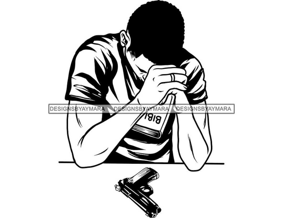 Gangster Man Praying God Holding Bible Book Handgun Street Man Pray ...