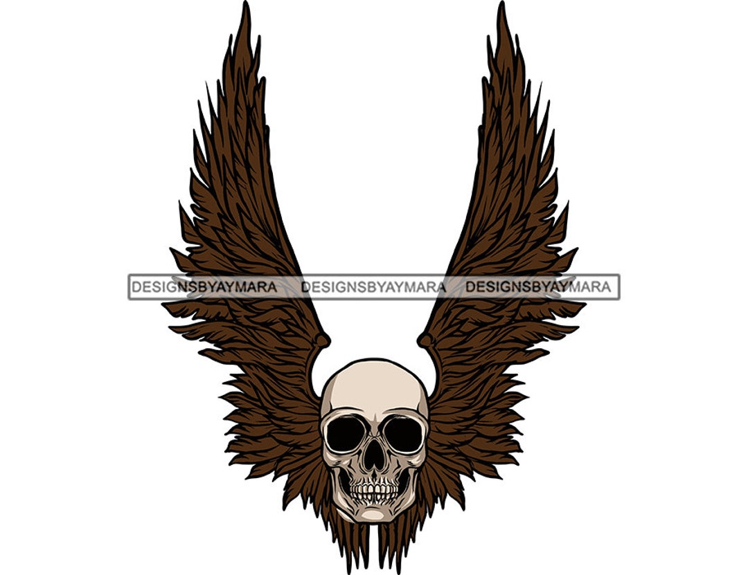 Creepy Skull With Evil Wings Skeleton Tattoo Human Bone Horror Macabre ...
