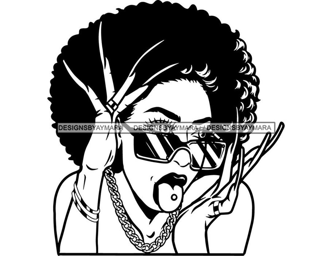 Melanin Afro Woman Long Nails New Trend Manicure Fashion Glasses Tongue ...