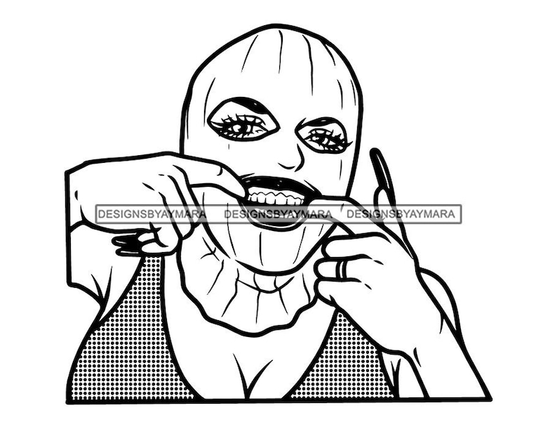 Gangster Woman Portrait Ski Mask Balaclava Showing Gold Teeth - Etsy