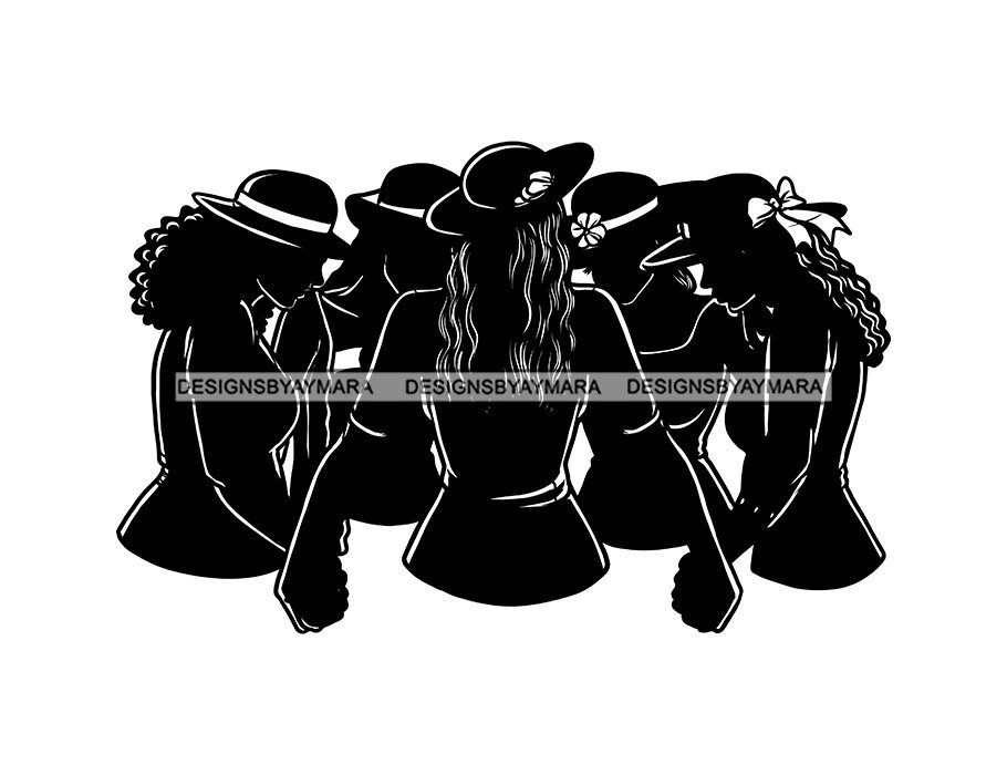 Silhouette Women Holding Hands Praying God Church Ladies Devoted Holy ...