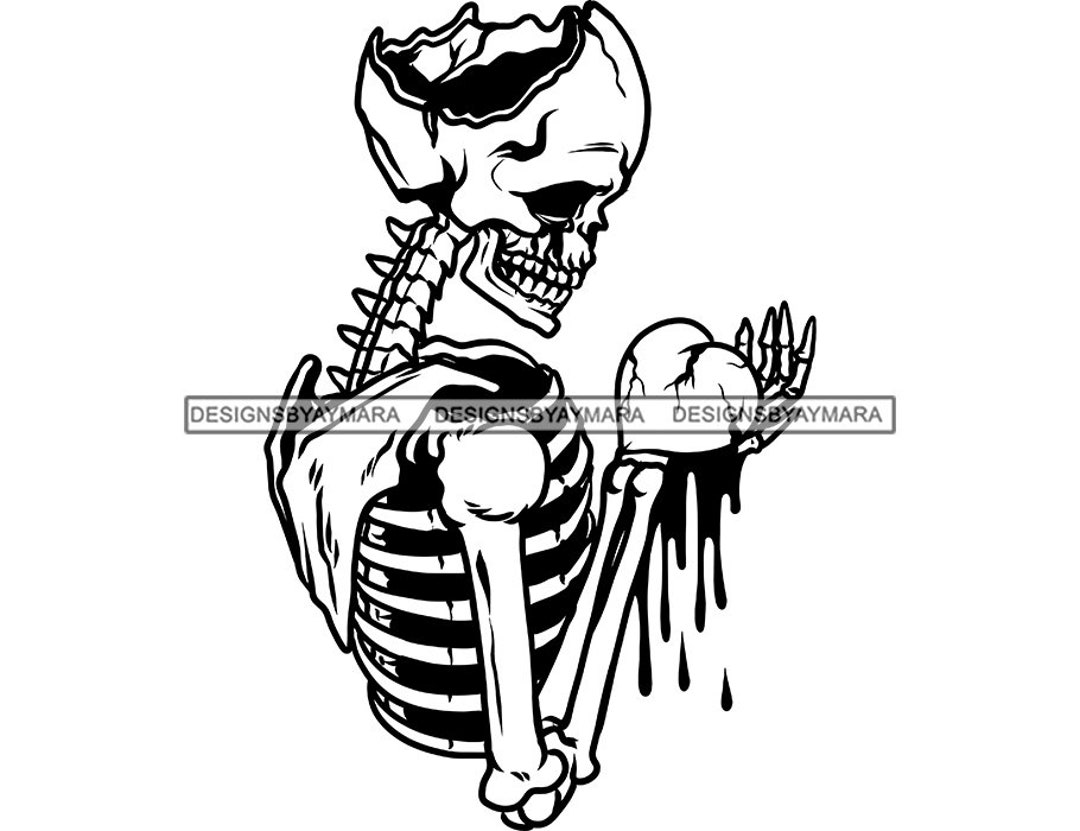 Skull Skeleton Brokenhearted Holding Heart Broken Painful Heart Beeding ...