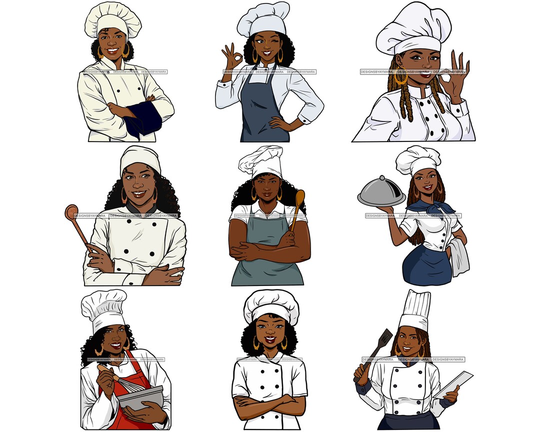 Bundle 9 Afro Woman Chef Culinary Occupation Job Business Kitchen ...