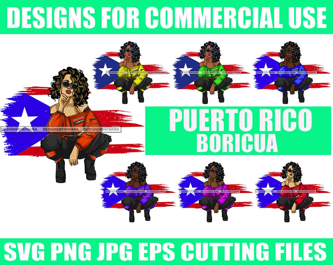 Boricua Woman Bundle Curly Hairstyle Melanin Latina Puerto Rico Flag ...