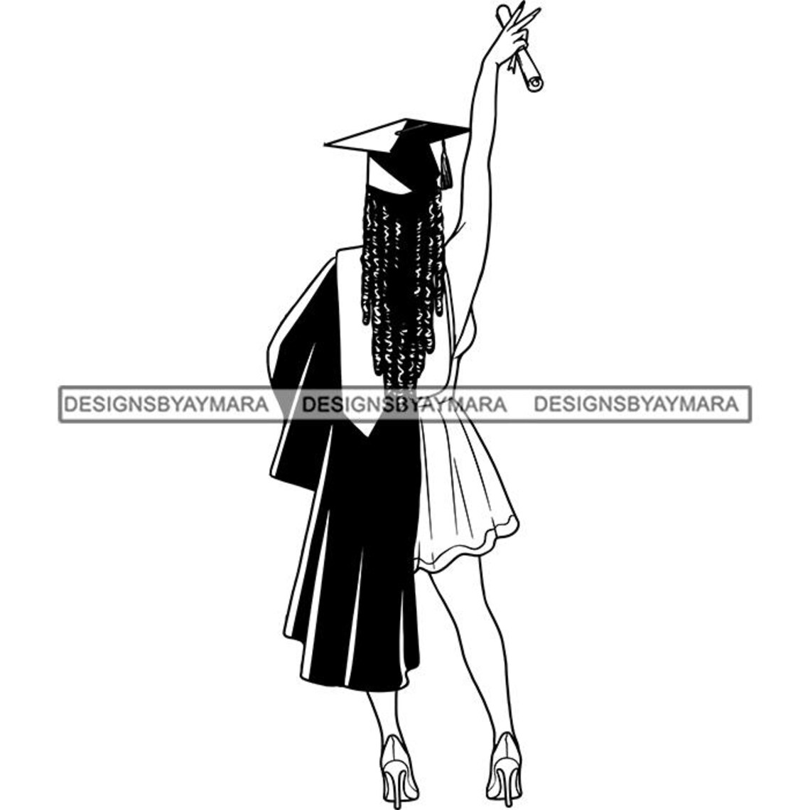 Graduation Day Melanin Woman Cap Gown Ceremony Diploma Awarding Grad ...