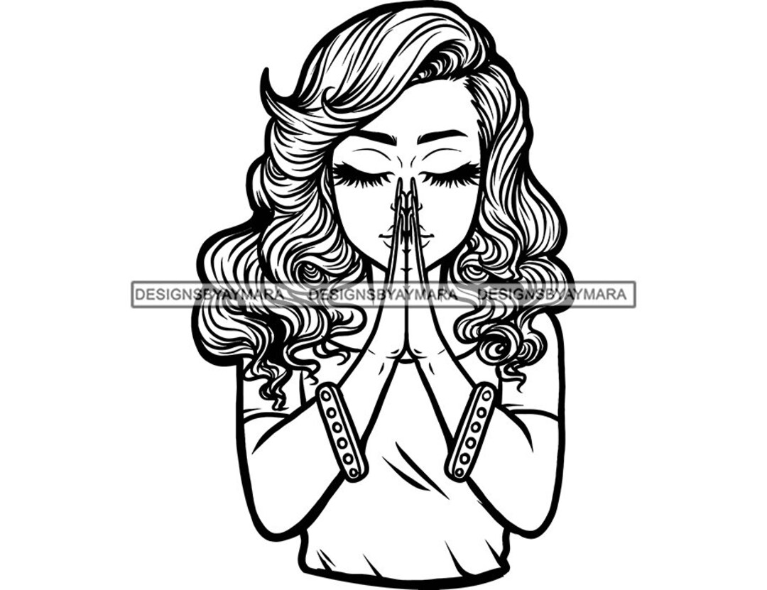 Devotee Caucasian Woman Praying God Lord Pray Prayers Pray Wavy Hair ...
