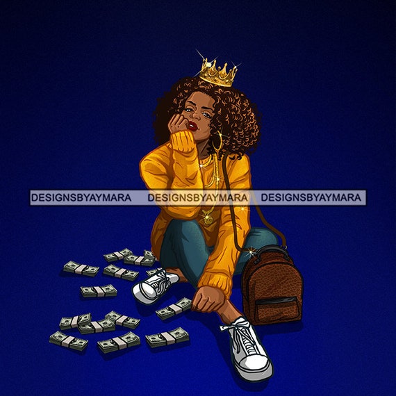 Afro Woman Queen Crown Royalty Money Bills Bamboo Earrings | Etsy