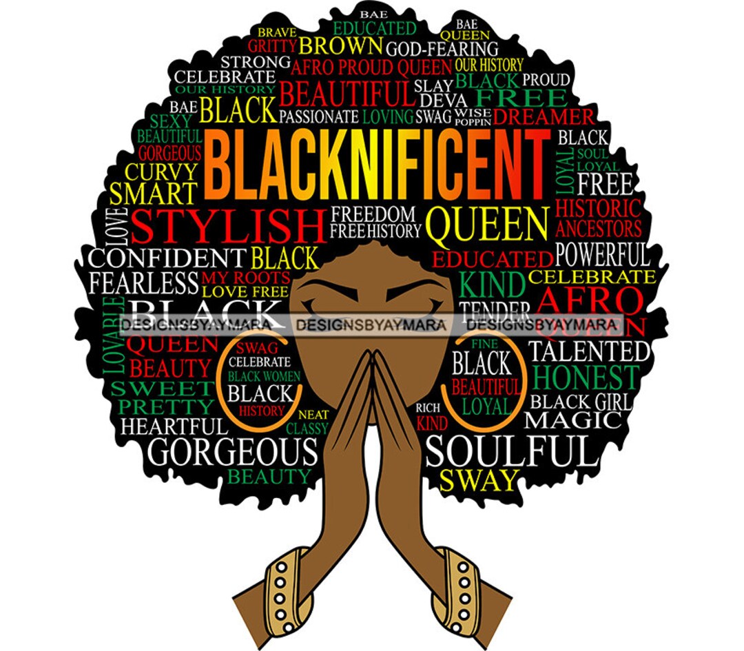 Afro Woman Praying God Blacknificent Soulful Confident Black Girl Magic SVG JPG PNG Vector ...
