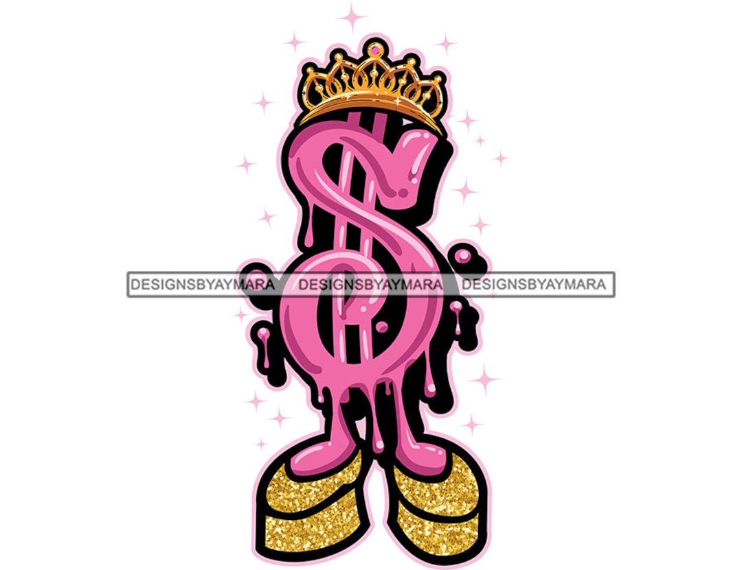 Queen Cute Money Sign Dripping Cartoon Character Style Crown Royal ...