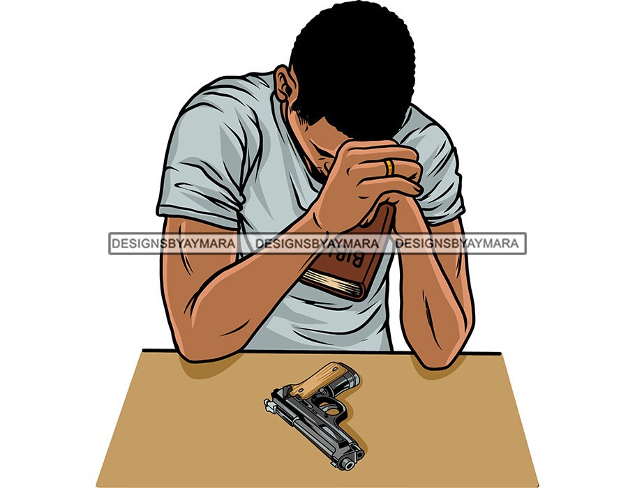 Gangster Melanin Man Praying God Holding Bible Handgun Street - Etsy