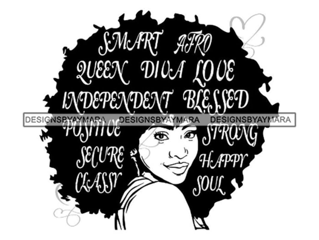 Black Woman .SVG Diva Classy Lady Nubian Queen Afro Hairstyle African ...