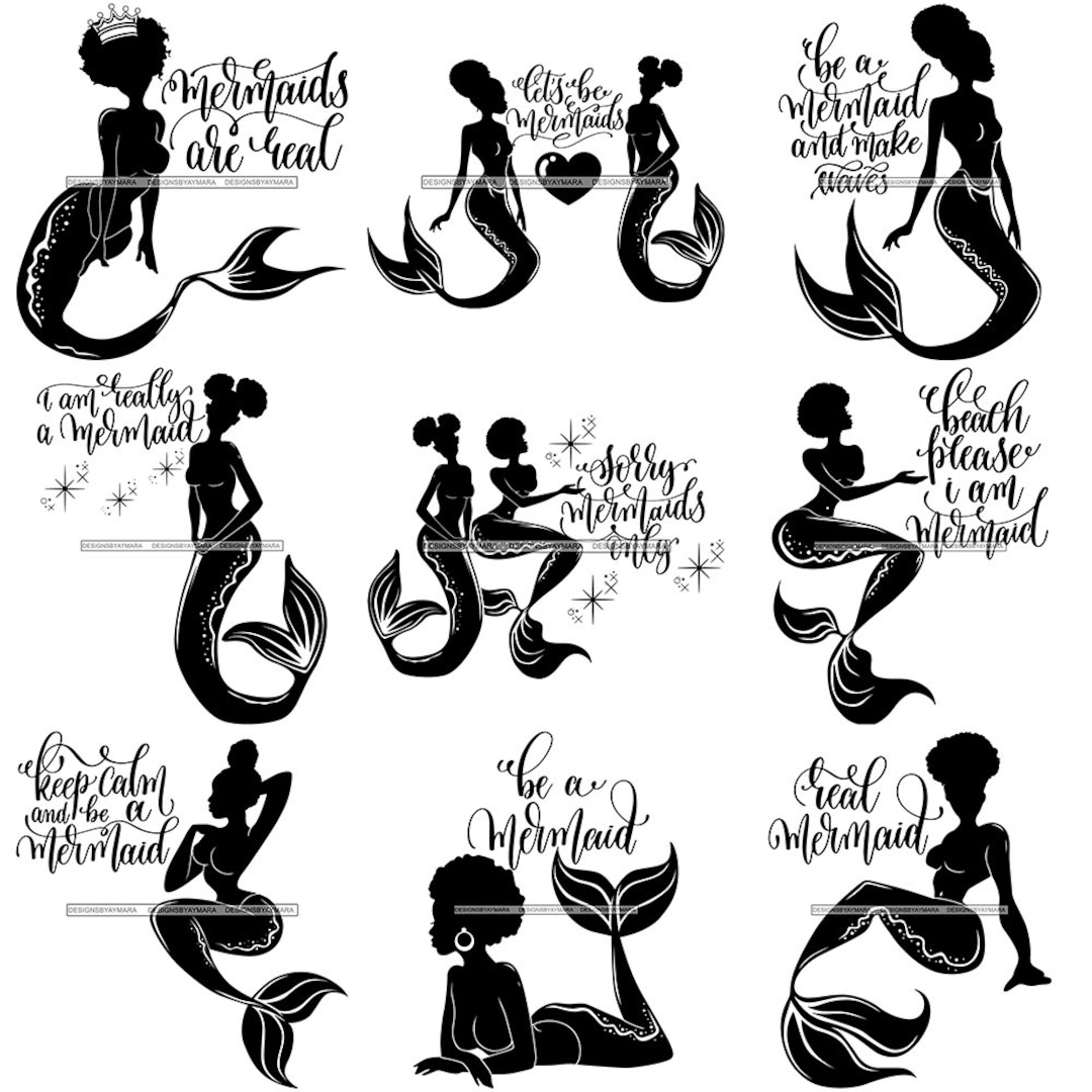 Bundle 9 Afro Mermaids SVG Black Woman Power Strong Goddess Melanin ...