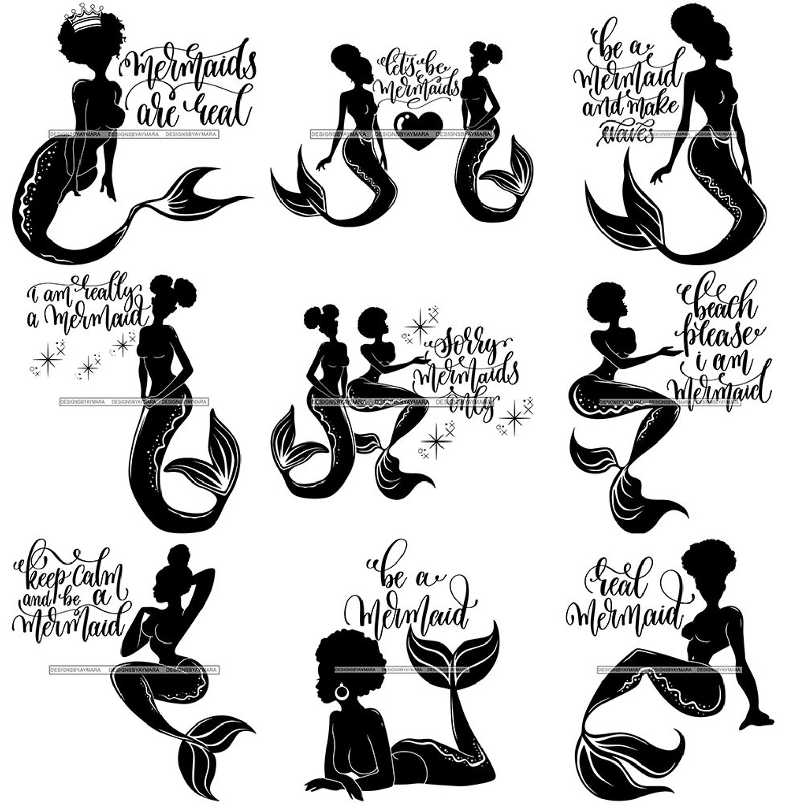 Bundle 9 Afro Mermaids SVG Black Woman Power Strong Goddess - Etsy