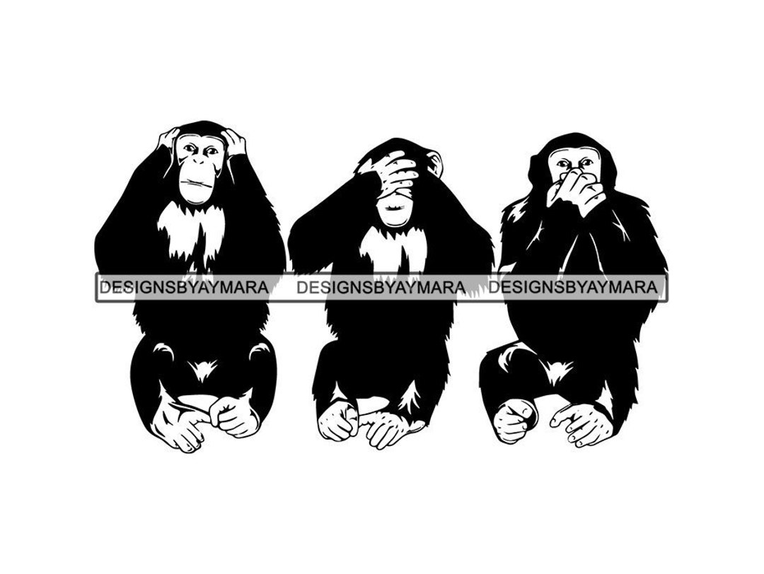 Monkey See Hear Talk Ear Eye Mouth Ape Chimp Chimpanzee Design Art ...