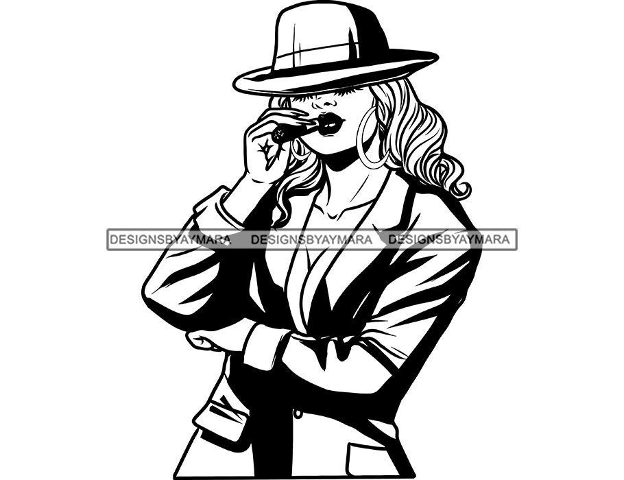 Classy Woman Fedora Panama Hat Smoking Cigar Smoke Smoker Tobacco ...