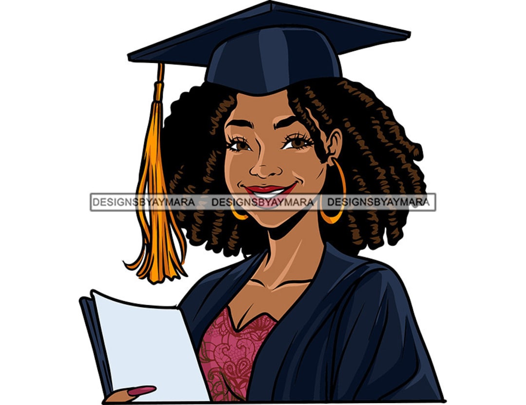 Melanin Young Girl Graduation Cap Locs Hair Gown Diploma Graduate Grad ...