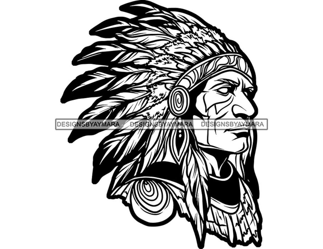 Cherokee Indian Portrait Native American Man Headdress Feathers Warrior ...