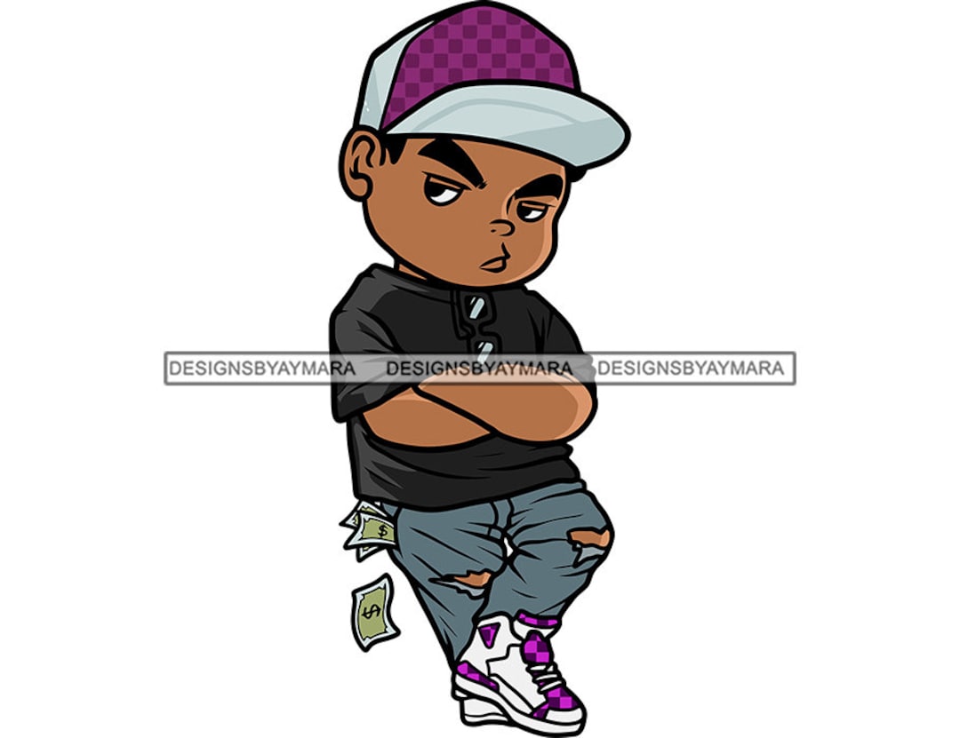 Hustler Boy Toddler Cartoon Character Wearing Baseball Cap Hat Ripped ...