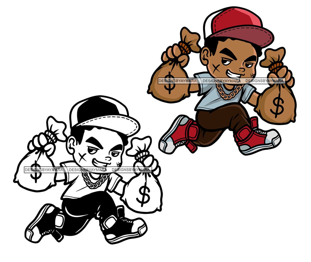 Hustler Afro Boy Toddler Running Holding Money Bags Gold Chain Baseball ...