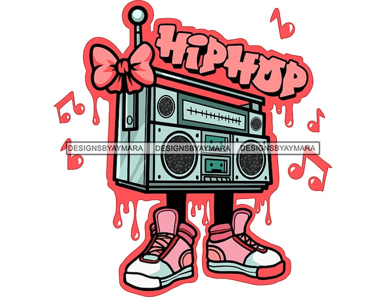 Hip Hop Cute Boombox Radio Cartoon Character Retro Music Notes - Etsy