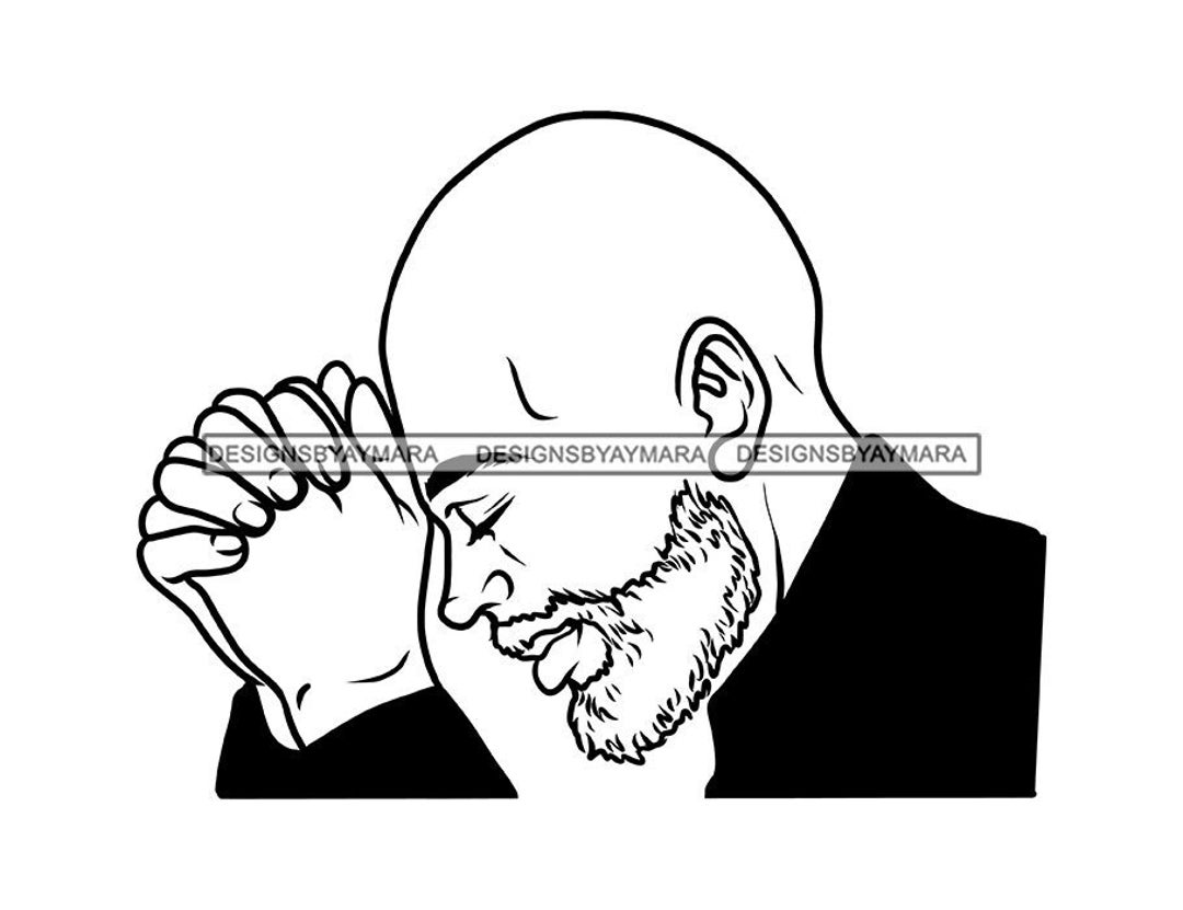 Mature Older Man Praying God Gray Beard Bearded Bald Head Religious ...