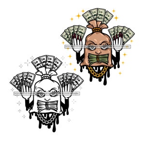 Money Bag Woman Cartoon Character Holding Money Cash Bank Dripping Gold ...
