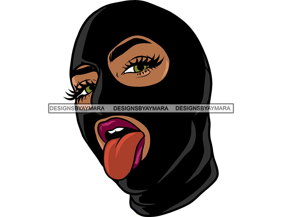 Gangster Woman Wearing Ski Mask Robber Burglar Tongue Out Ghetto Street ...