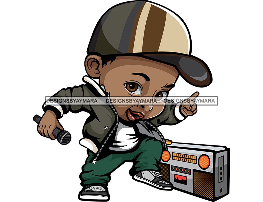 Baby Boy Toddler Dancing Hip Hop Rap Holding Microphone Singer Boombox ...