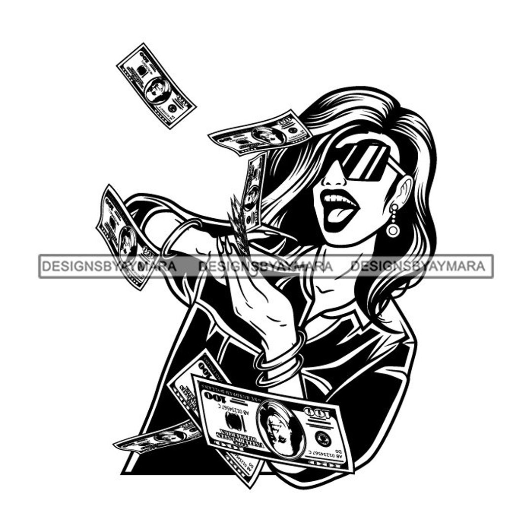 White Woman SVG 100 Dollar Money Bills Flying Hipster Girl Hustle ...