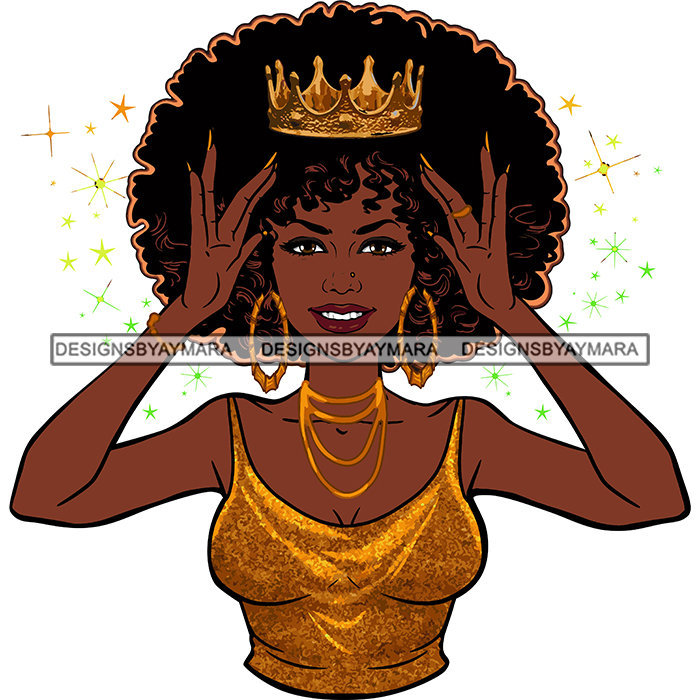 Afro Queen Holding Crown Black Girl Art Black Woman Power Melanin Pride ...