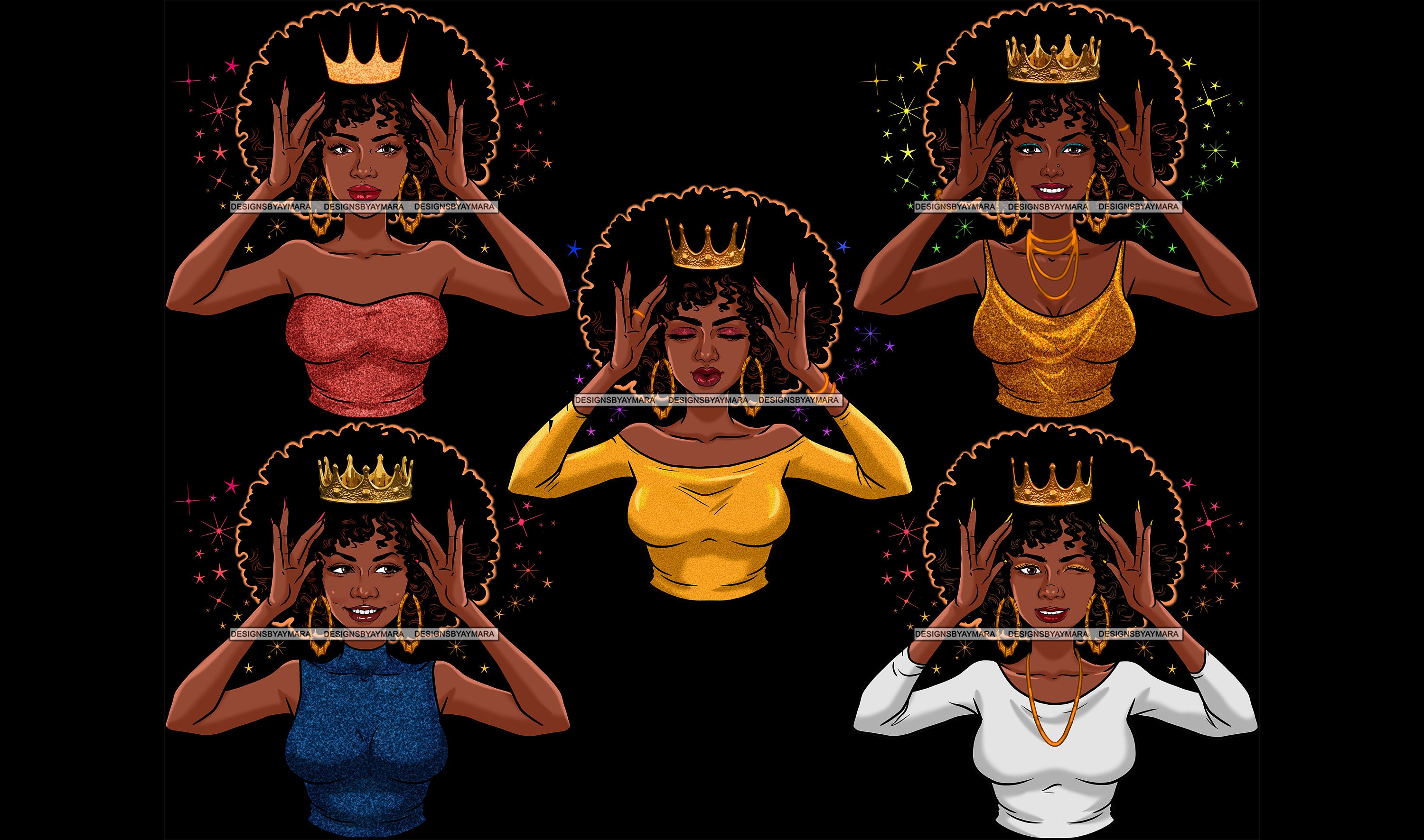 Bundle 5 Afro Queen Hands Holding Crown Power Royalty Proud - Etsy
