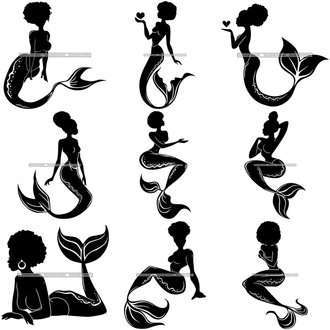 Bundle 9 Afro Mermaids SVG Black Woman Power Strong Goddess Melanin ...