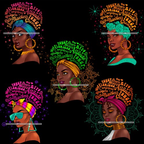 Bundle 5 Afro Woman Messy Bun Puff Brave Flawless Attitude - Etsy