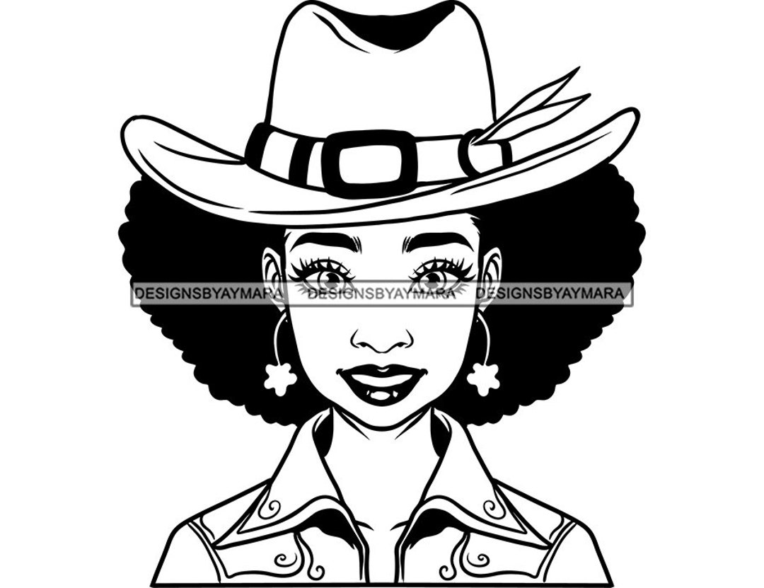 Afro Cowgirl Woman Portrait Cowboy Hat Texas Country Rider Girl Western ...