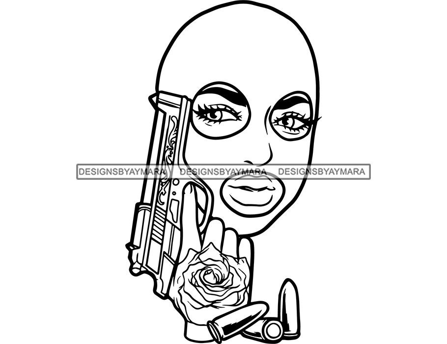 Gangster Woman Wearing Ski Mask Holding Handgun Bullets - Etsy