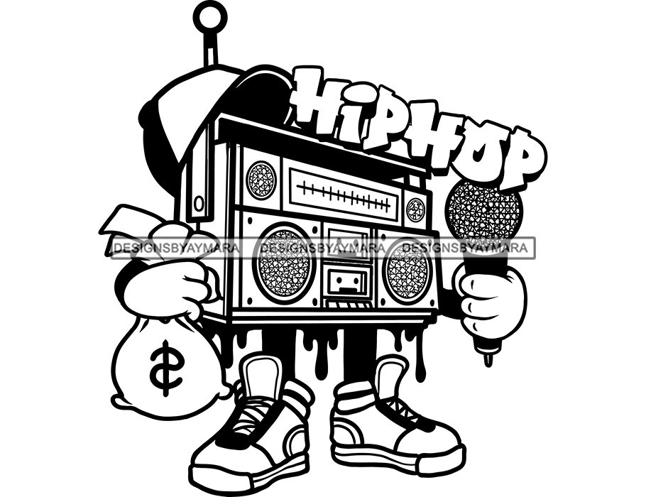 Boombox Radio Cartoon Character Holding Microphone Hip Hop Rap - Etsy