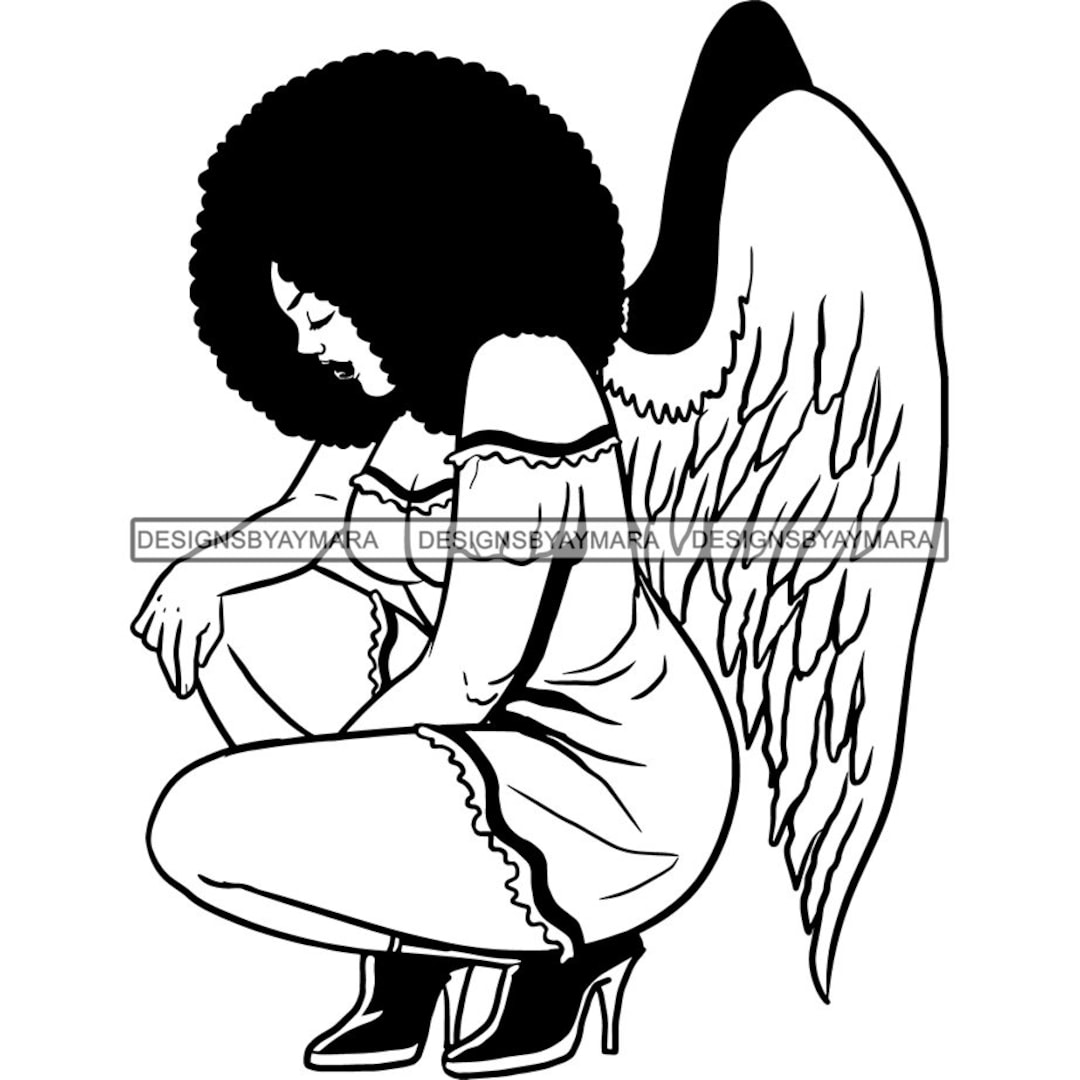 Afro Black Angel SVG Woman Goddess Wings Fairy Melanin Fly Lady Nubian ...