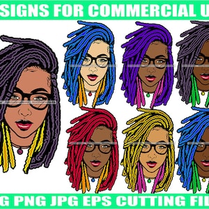 Afro Woman Portrait Bundle Dreadlocks Hairstyle Wearing Glasses Locs ...