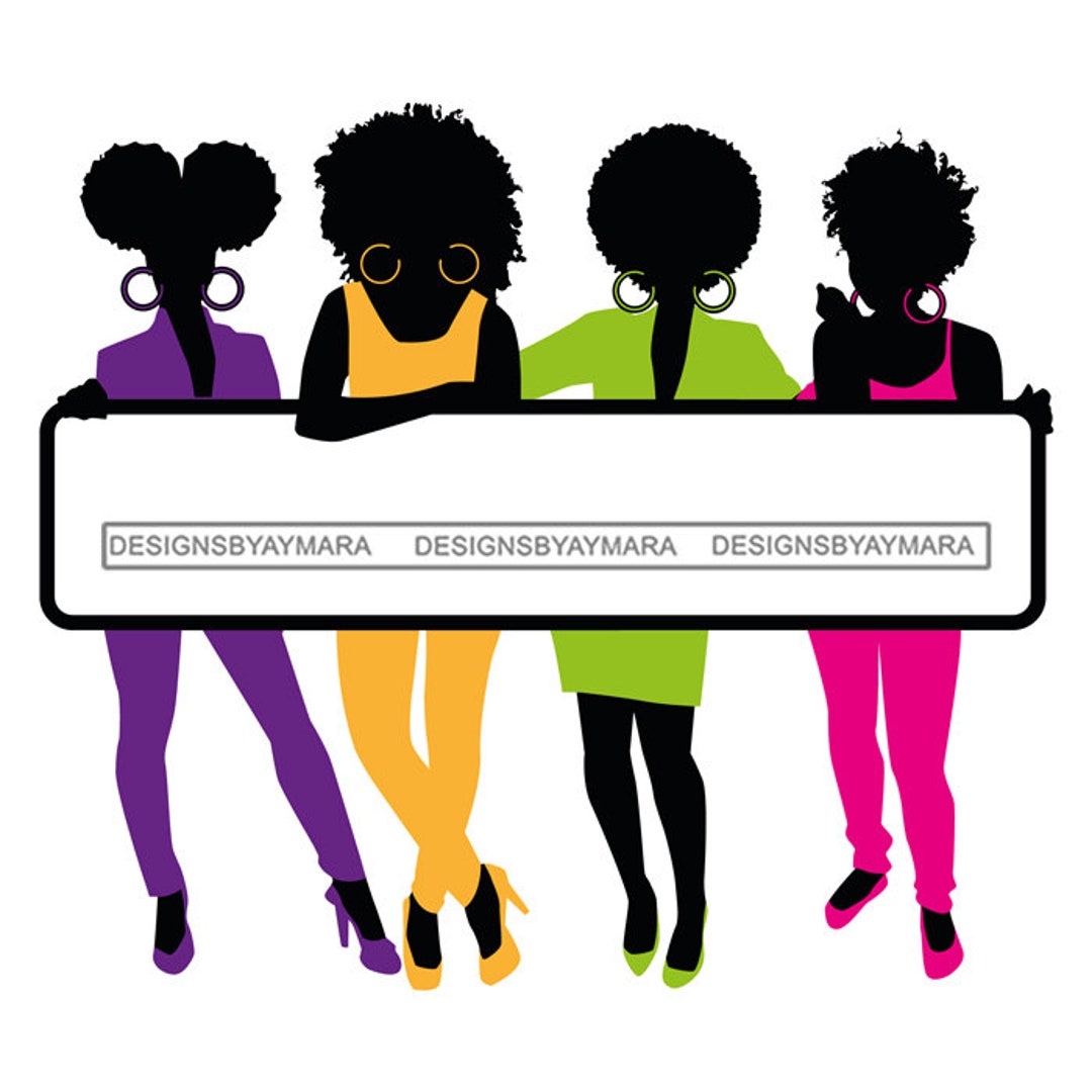 Afro Girls Holding Banner Logo Sign Element Melanin Nubian Black Girl ...
