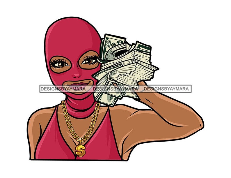 Gangster Woman Wearing Ski Mask Holding Money Stack Gold Chain - Etsy