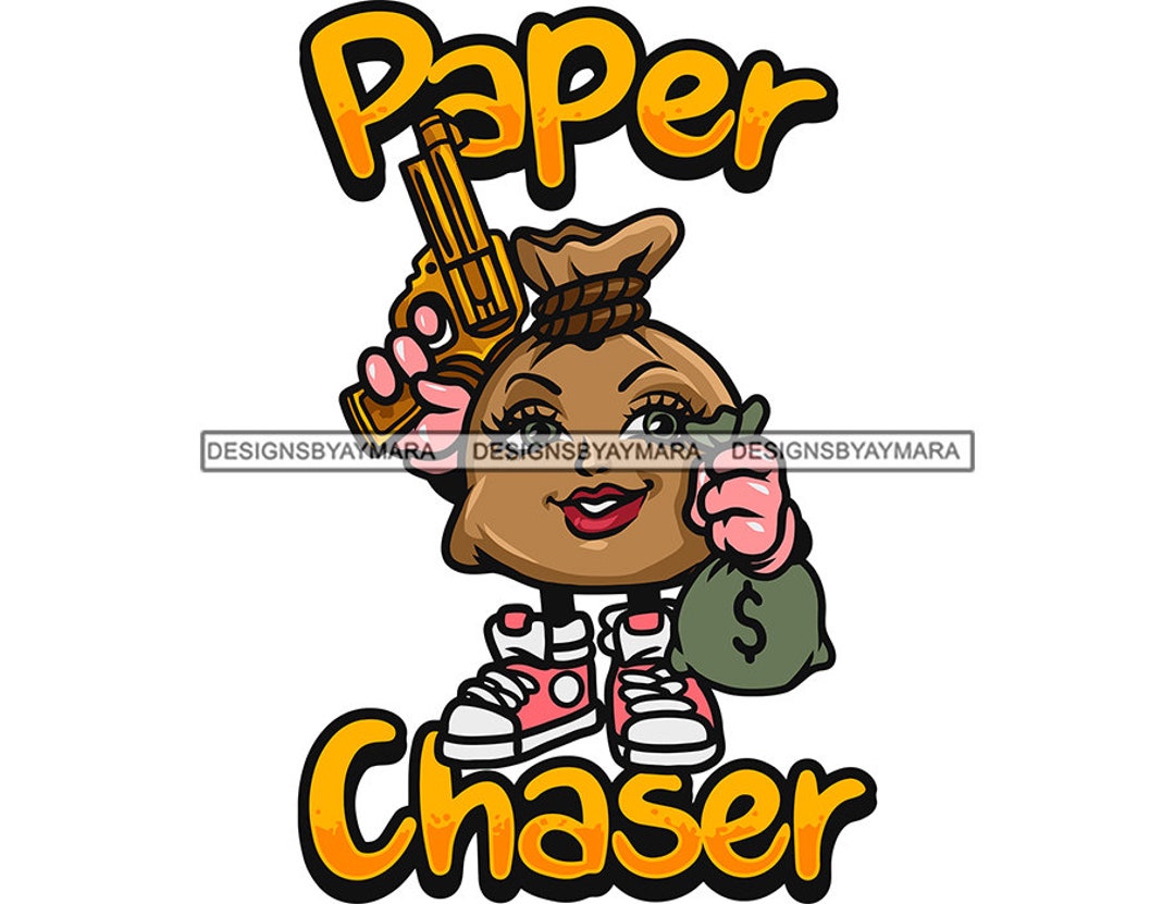 Paper Chaser Money Bag Woman Head Cartoon Character Handgun Carrying ...
