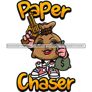 Paper Chaser Money Bag Woman Head Cartoon Character Handgun Carrying ...
