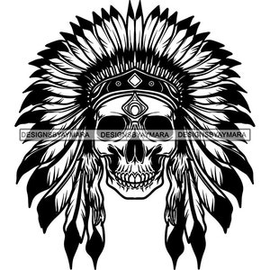 Skull Head Cherokee Indian Indigenous Tribe Headdress Feather Warrior ...