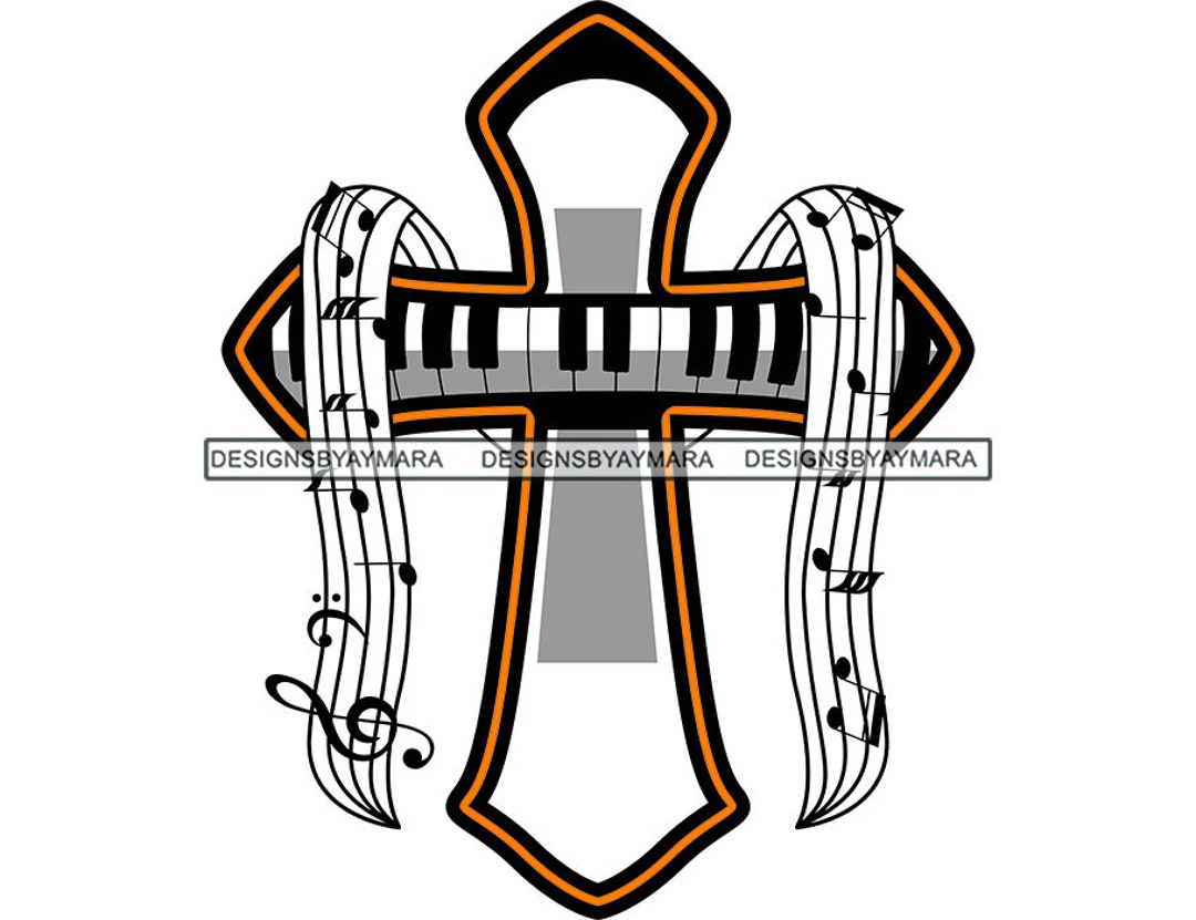 Cross Music Notes Piano Key Music Lover Religion Christianity Crucifix ...