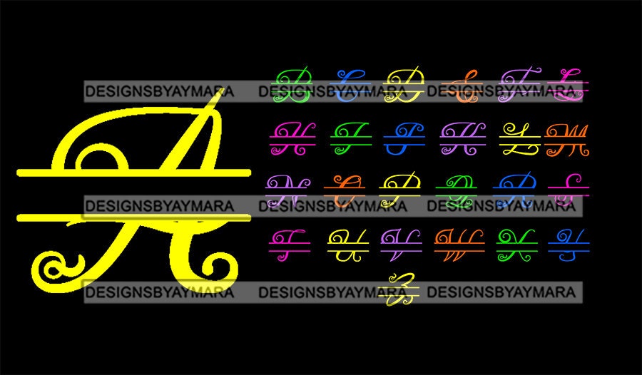 Split Monogram Alphabet Designs Abc Basic Elements Set of - Etsy