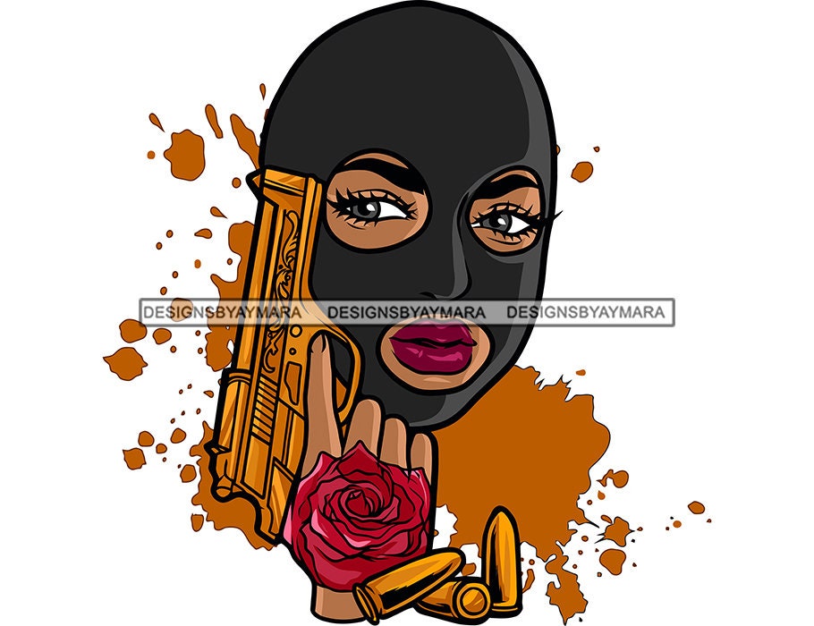 Gangster Woman Wearing Ski Mask Holding Handgun Bullets - Etsy
