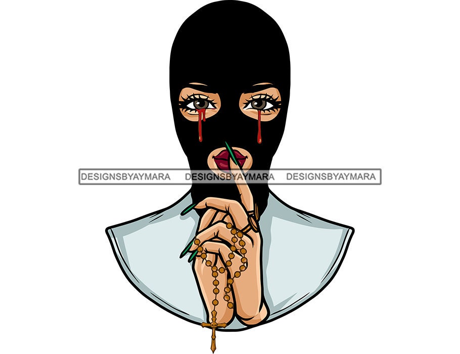 Gangster Woman Portrait Ski Mask Rosary Cryng Blood Tears - Etsy
