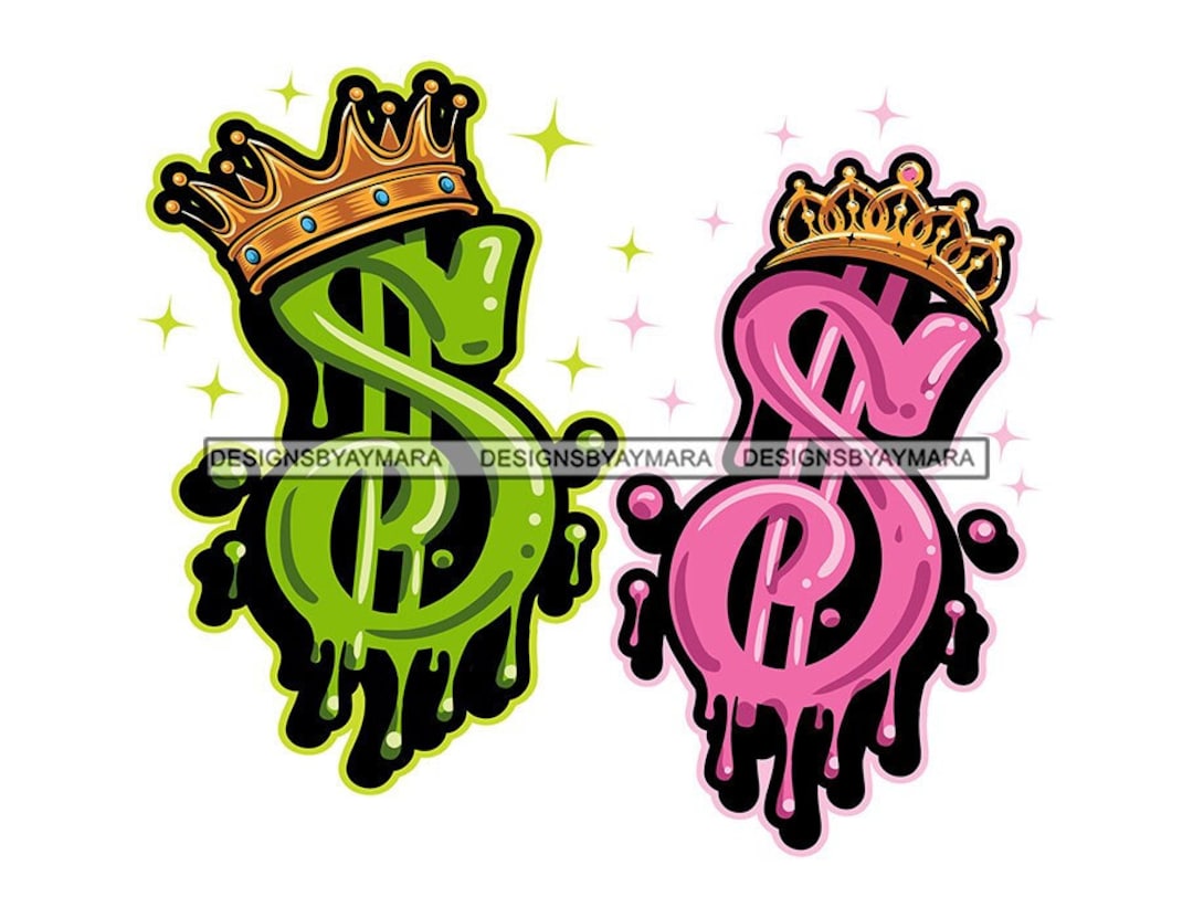 King Money Sign Dripping Queen Cartoon Character Crown Royal Dollar ...