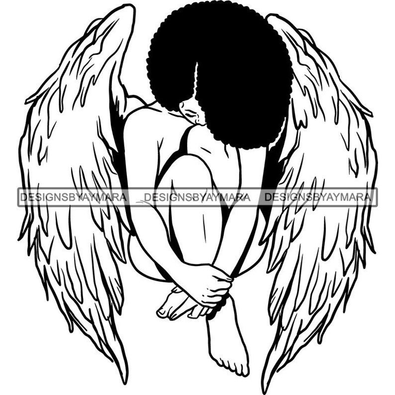 Afro Black Angel SVG Woman Goddess Wings Fairy Melanin Fly - Etsy