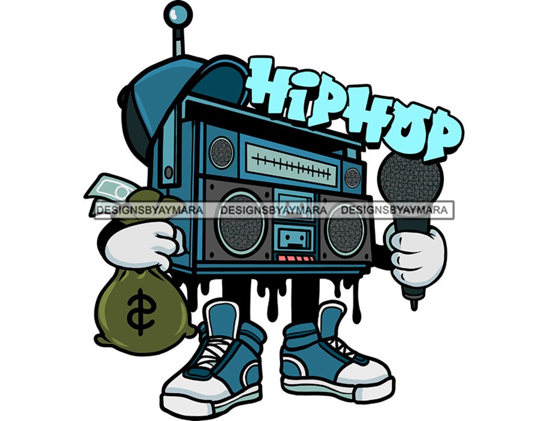 Boombox Radio Cartoon Character Microphone Hip Hop Rap Money Bag ...